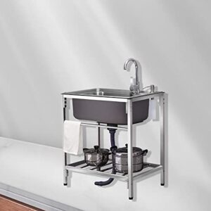 Freestanding Kitchen Sink, Stainless Steel Laundry Sink, Portable Sink with Hot and Cold Water Tap Storage Rack and Drainer Basket for Laundry Room, Kitchen, Garden, Bathroom, Workshop ( Size : 55*40*