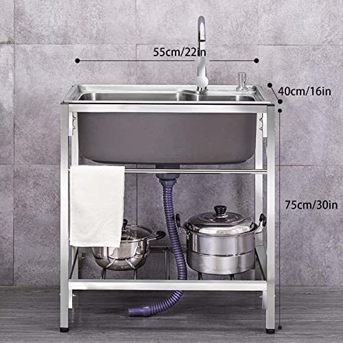 Freestanding Kitchen Sink, Stainless Steel Laundry Sink, Portable Sink with Hot and Cold Water Tap Storage Rack and Drainer Basket for Laundry Room, Kitchen, Garden, Bathroom, Workshop ( Size : 55*40*