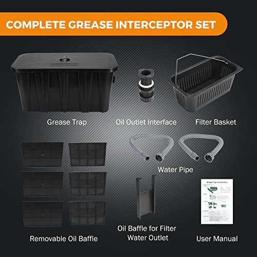 BEAMNOVA 7-Stage Filtration Grease Trap for Kitchen Sink,Side Inlet Commercial Grease Trap Water Oil Water Separator,25lb