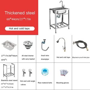 Stainless Steel Sink, Freestanding Kitchen Sink, Utility Sink with Hot and Cold Water Tap, Storage Rack, Suitable for Indoor, Garage, Laundry Room, Kitchen, Bathroom, etc. ( Size : 59*44*80cm/23*17*31