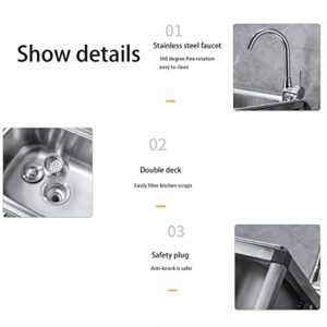 Stainless Steel Sink, Freestanding Kitchen Sink, Utility Sink with Hot and Cold Water Tap, Storage Rack, Suitable for Indoor, Garage, Laundry Room, Kitchen, Bathroom, etc. ( Size : 59*44*80cm/23*17*31