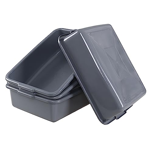 Drephia 4 Pack 13 L Utility Commercial Bus Totes, Plastic Wash Basin Bus Box, Gray