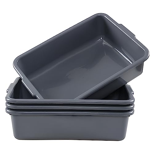 Drephia 4 Pack 13 L Utility Commercial Bus Totes, Plastic Wash Basin Bus Box, Gray