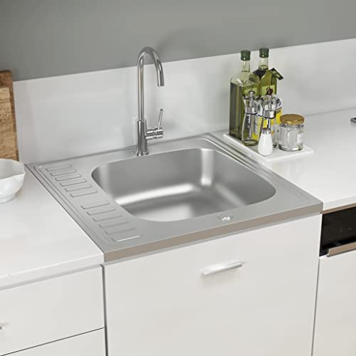 Silver Sink, 600x600x155mm Silver Kitchen Sink Stainless Steel 150mm Depth Silver for Kitchen for Family