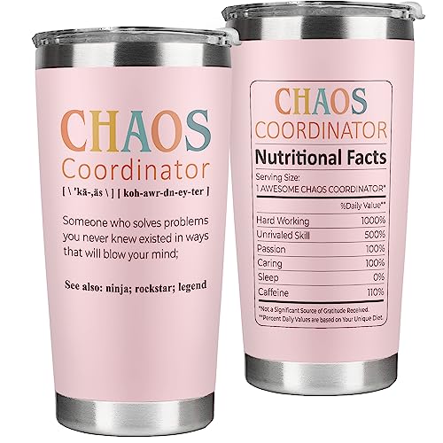 Chaos Coordinator Gifts Cup - Thank You Appreciation Office Gifts for Women, Her, Mom, Coworker, Manager, Teacher, Nurse, Supervisor, Wedding Planner - Boss Lady Gifts for Women - 20 Oz Pink Tumbler