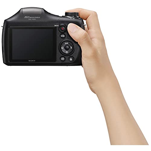 Sony Cyber-Shot DSC-H300 Digital Camera (Black) (DSCH300/B) + 64GB Memory Card + Card Reader + Case + Flex Tripod + Memory Wallet + Cleaning Kit (Renewed)