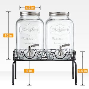 1-Gallon Glass Drink Dispenser with Stand and Lid, 18/8 Stainless Steel Spigot, [2 Pack] Glass Beverage Dispensers for Parties - Mason Jar Drink Dispensers with Lids, Wooden Chalkboards