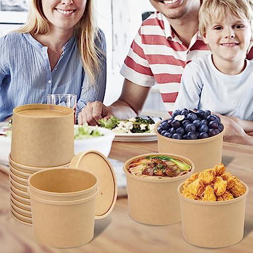 [75Pcs] 12 OZ Paper Soup Cups,Paper Food Containers with Vented Lid, Disposable Paper Soup Containers Paper Food Cups Ice Cream Cups with Lids,Great for Hot Soup,Ice Cream,Dessert