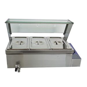 hqhaotwu 3-pan electric food warmer commercial bain marie buffet heightening stainless steel soup warmer food container with glass guard for catering restaurant canteen 12.8"×7"×6" pan