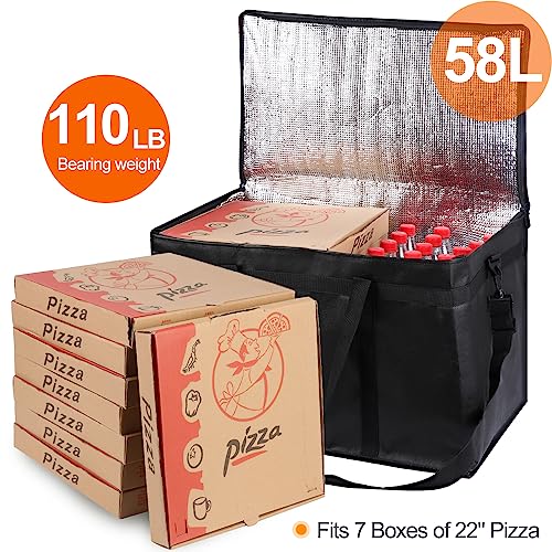 CIVJET Insulated Food/Pizza Delivery Bag with Adjustable Shoulder Strap, XXX-Large Commercial Food Warmer for Uber Eats/Doordash, Insulated Grocery Reusable Shopping Bags with Zippered Top, Insulated Cooler Bags, Black