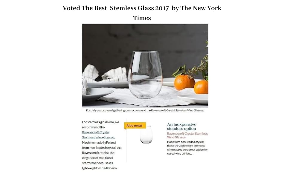 Voted New York Times Best Stemless Glass 2017, Elegant European Lead-Free Crystal Stemless Wine Glasses, Set of 6, 17 Fl Oz, Perfect for Scotch, Whisky, Cocktails, Water, and Smoothies