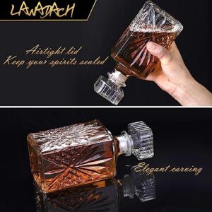 LAWADACH Liquor Decanters Whiskey Decanter Set of 3 Glass Alcohol Bottle for Tequila, Brandy and Vodka Unique Liquor Bar and Party Decorations (28oz*2, 31oz*1)