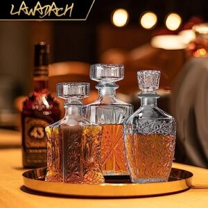 LAWADACH Liquor Decanters Whiskey Decanter Set of 3 Glass Alcohol Bottle for Tequila, Brandy and Vodka Unique Liquor Bar and Party Decorations (28oz*2, 31oz*1)