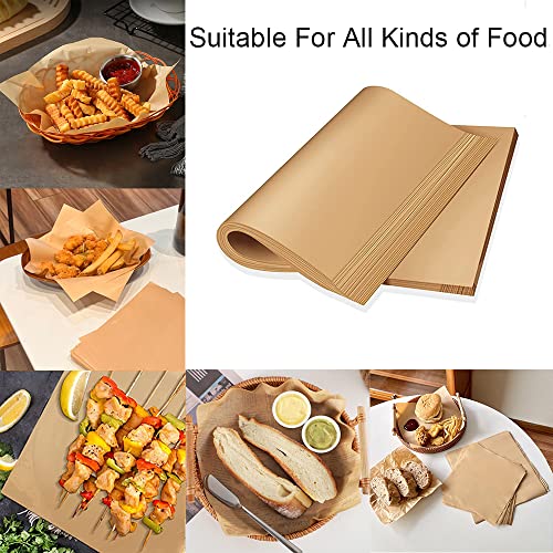 Yuyouqu 100 Sheets Deli Paper Pre Cut Wax Paper Sheets 12 x 12 Inch Disposable Food Basket Liners Grease Proof Sandwich Wrapping Paper Grease Resistant Food Trays Paper Liner Brown