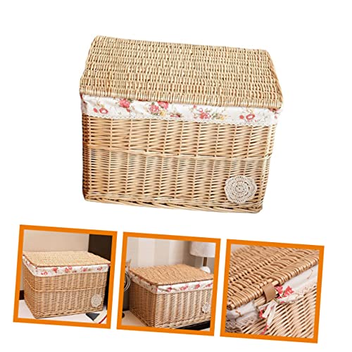 Alipis 2pcs box Rattan Cube for Liner Woven with Printed Desktop Bathroom Container Bedroom Cosmetic and Wicker Lid Bin Rectangular Flower Clo Clothes Organizer Rectangle Storage