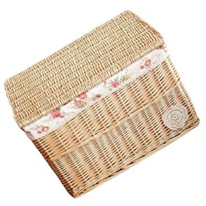 Alipis 2pcs box Rattan Cube for Liner Woven with Printed Desktop Bathroom Container Bedroom Cosmetic and Wicker Lid Bin Rectangular Flower Clo Clothes Organizer Rectangle Storage