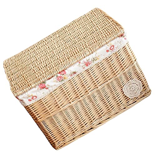 Alipis 2pcs box Rattan Cube for Liner Woven with Printed Desktop Bathroom Container Bedroom Cosmetic and Wicker Lid Bin Rectangular Flower Clo Clothes Organizer Rectangle Storage