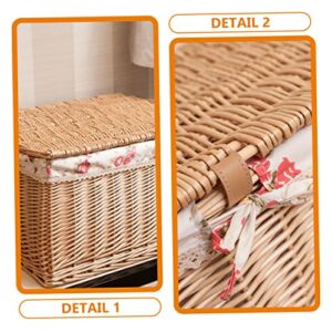 Alipis 2pcs box Rattan Cube for Liner Woven with Printed Desktop Bathroom Container Bedroom Cosmetic and Wicker Lid Bin Rectangular Flower Clo Clothes Organizer Rectangle Storage