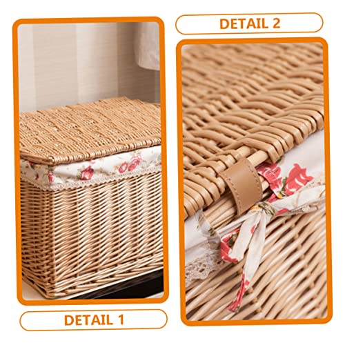 Alipis 2pcs box Rattan Cube for Liner Woven with Printed Desktop Bathroom Container Bedroom Cosmetic and Wicker Lid Bin Rectangular Flower Clo Clothes Organizer Rectangle Storage