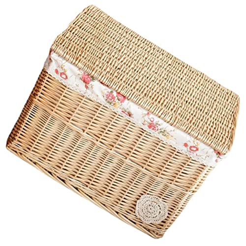 Alipis 2pcs box Rattan Cube for Liner Woven with Printed Desktop Bathroom Container Bedroom Cosmetic and Wicker Lid Bin Rectangular Flower Clo Clothes Organizer Rectangle Storage