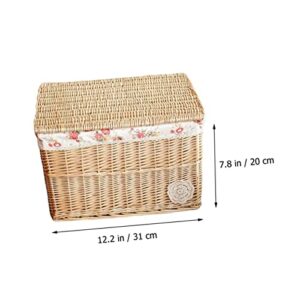 Alipis 2pcs box Rattan Cube for Liner Woven with Printed Desktop Bathroom Container Bedroom Cosmetic and Wicker Lid Bin Rectangular Flower Clo Clothes Organizer Rectangle Storage