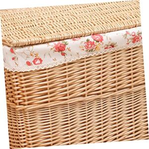 Alipis 2pcs box Rattan Cube for Liner Woven with Printed Desktop Bathroom Container Bedroom Cosmetic and Wicker Lid Bin Rectangular Flower Clo Clothes Organizer Rectangle Storage