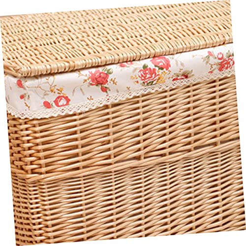 Alipis 2pcs box Rattan Cube for Liner Woven with Printed Desktop Bathroom Container Bedroom Cosmetic and Wicker Lid Bin Rectangular Flower Clo Clothes Organizer Rectangle Storage