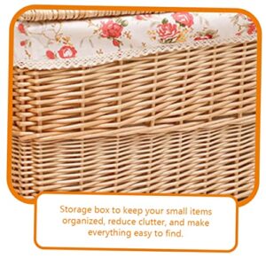 Alipis 2pcs box Rattan Cube for Liner Woven with Printed Desktop Bathroom Container Bedroom Cosmetic and Wicker Lid Bin Rectangular Flower Clo Clothes Organizer Rectangle Storage