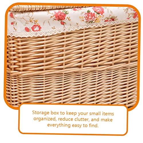 Alipis 2pcs box Rattan Cube for Liner Woven with Printed Desktop Bathroom Container Bedroom Cosmetic and Wicker Lid Bin Rectangular Flower Clo Clothes Organizer Rectangle Storage