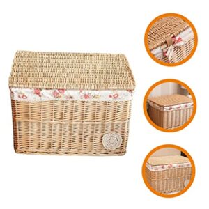 Alipis 2pcs box Rattan Cube for Liner Woven with Printed Desktop Bathroom Container Bedroom Cosmetic and Wicker Lid Bin Rectangular Flower Clo Clothes Organizer Rectangle Storage