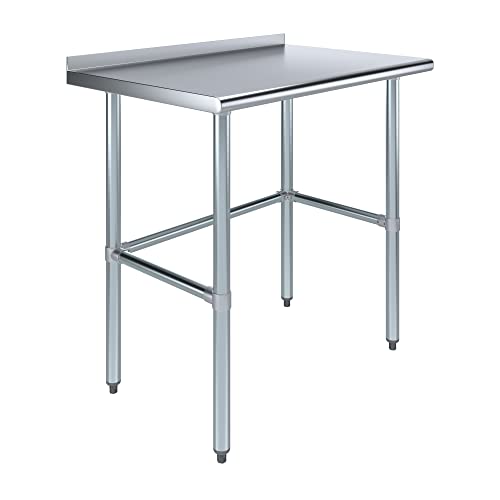 AmGood 24" X 36" Stainless Steel Work Table Open Base with 1.5" Backsplash | Metal Kitchen Food Prep Table | NSF