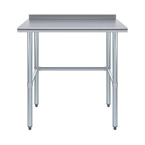 AmGood 24" X 36" Stainless Steel Work Table Open Base with 1.5" Backsplash | Metal Kitchen Food Prep Table | NSF