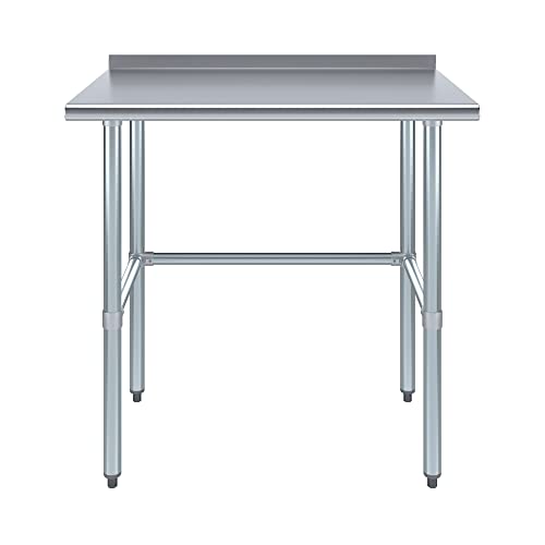 AmGood 24" X 36" Stainless Steel Work Table Open Base with 1.5" Backsplash | Metal Kitchen Food Prep Table | NSF