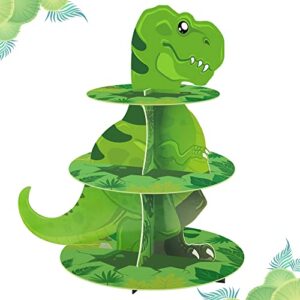 dinosaur party cupcake stand dinosaur birthday decorations for kids boys jungle theme dinosaur party supplies 3tier cardboard cupcake dessert tower dino cupcake holder