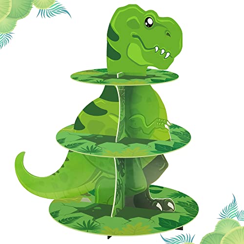 Dinosaur Party Cupcake Stand Dinosaur Birthday Decorations for Kids Boys Jungle Theme Dinosaur Party Supplies 3Tier Cardboard Cupcake Dessert Tower Dino Cupcake Holder