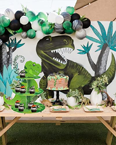 Dinosaur Party Cupcake Stand Dinosaur Birthday Decorations for Kids Boys Jungle Theme Dinosaur Party Supplies 3Tier Cardboard Cupcake Dessert Tower Dino Cupcake Holder