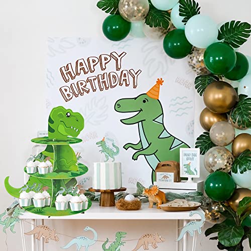 Dinosaur Party Cupcake Stand Dinosaur Birthday Decorations for Kids Boys Jungle Theme Dinosaur Party Supplies 3Tier Cardboard Cupcake Dessert Tower Dino Cupcake Holder