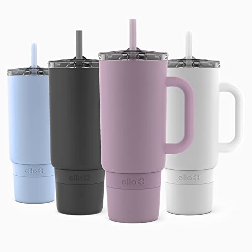 Ello Port 40oz Tumbler with Carry Loop & Integrated Handle, Vacuum Insulated Stainless Steel Reusable Water Bottle, Travel Mug with Leak Proof Lid and Straw, Perfect for Iced Coffee and Tea, Mauve