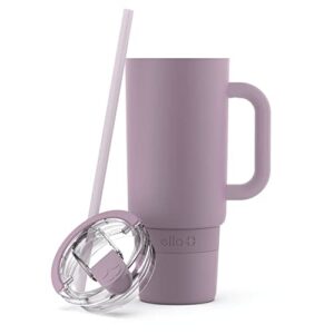 Ello Port 40oz Tumbler with Carry Loop & Integrated Handle, Vacuum Insulated Stainless Steel Reusable Water Bottle, Travel Mug with Leak Proof Lid and Straw, Perfect for Iced Coffee and Tea, Mauve