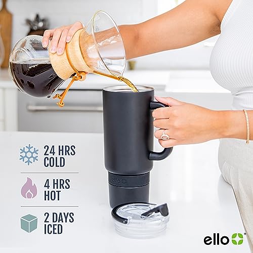 Ello Port 40oz Tumbler with Carry Loop & Integrated Handle, Vacuum Insulated Stainless Steel Reusable Water Bottle, Travel Mug with Leak Proof Lid and Straw, Perfect for Iced Coffee and Tea, Mauve