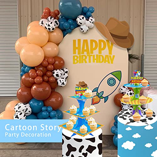 3-Tier Cartoon Story Cupcake Stand 2 Sets Cardboard Cake Stand Dessert Tower Holder for Toy Theme Birthday Decoration Baby Shower Party Supplies