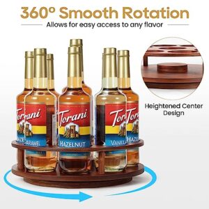 THYGIFTREE Rotating Coffee Syrup Organizer 9 Bottles Coffee Syrup Rack for Countertop Wood Syrup Bottle Holder Stand for Coffee Bar Station, Turntable Wine Display Tray