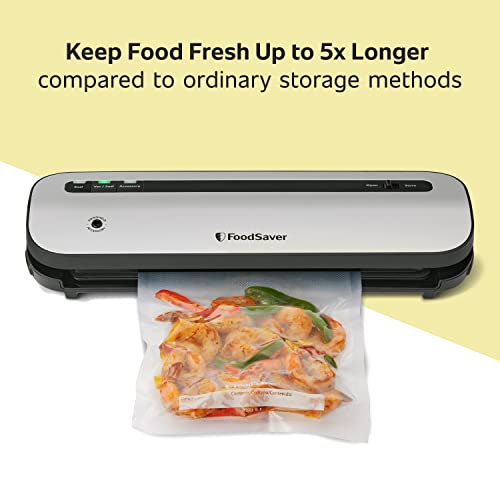 FoodSaver Space-Saving Vacuum Sealer with Bags and Roll, Silver & FoodSaver Vacuum Sealer Bags for Airtight Food Storage and Sous Vide, 1 Quart Precut Bags (44 Count)