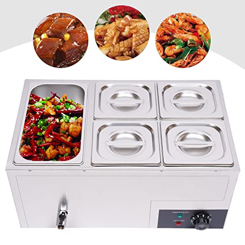 PIAOCAIYIN Food Warmer, 110V 5-Pan Commercial Food Warmer, Buffet Steam Table, Stainless Steel Bain Marie Buffet Food Warmer, steam table food warmer, steam table food warmer for Restaurants, Catering