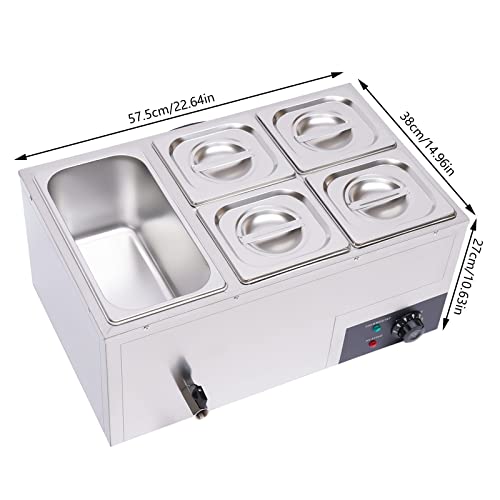 PIAOCAIYIN Food Warmer, 110V 5-Pan Commercial Food Warmer, Buffet Steam Table, Stainless Steel Bain Marie Buffet Food Warmer, steam table food warmer, steam table food warmer for Restaurants, Catering