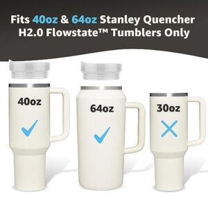 Jmoe USA 40oz & 64oz Sliding Lid for Stanley Adventure Quencher H2.0 Flowstate Tumblers With Handle | Leakproof & Spillproof | Made of BPA and Food-Grade Materials | Dishwasher Safe (White, 1-Pack)