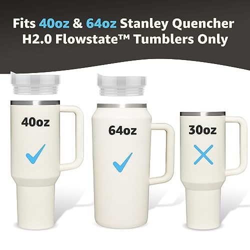 Jmoe USA 40oz & 64oz Sliding Lid for Stanley Adventure Quencher H2.0 Flowstate Tumblers With Handle | Leakproof & Spillproof | Made of BPA and Food-Grade Materials | Dishwasher Safe (White, 1-Pack)