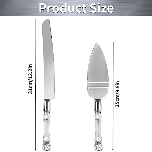 Cake Knife and Server Set - 2 Pcs Cake Cutting Set for Wedding with Stainless Steel Blades, Wedding Cake Knife with Acrylic Faux Crystal Handles, Perfect for Wedding Cake and Birthdays (Silver)