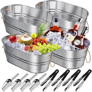 kochorie 4 pieces metal galvanized beverage tubs with handles cold beer insulated drink tub with 4 ice scoop and 4 stainless steel tongs stainless steel finish drink chiller for parties