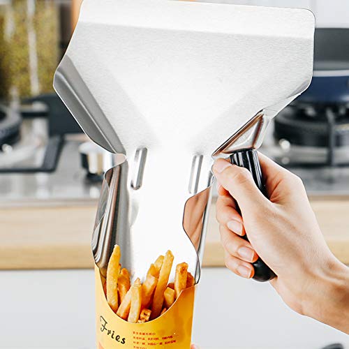 French Fries Bagger Scooper, Open Mouth Multifunctional Stable Handle French Fries Scooper Seamless Thicken Stainless Steel for Popcorn